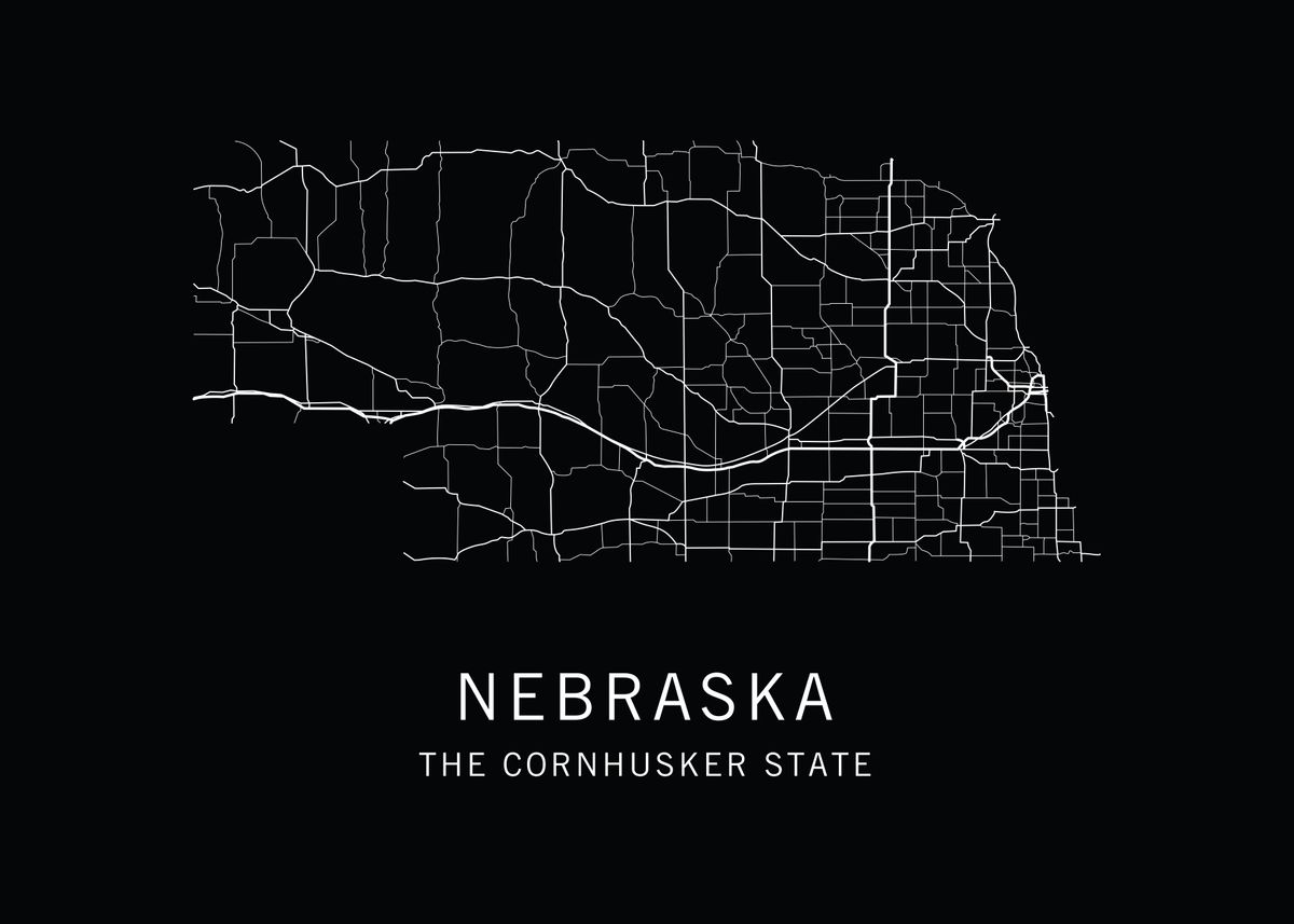 'Nebraska State Road Map' Poster, picture, metal print, paint by Clark ...