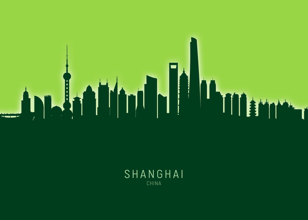 'Shanghai Skyline China' Poster, picture, metal print, paint by Michael ...