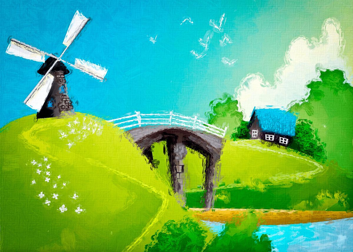 'Colorful Country Landscape' Poster, picture, metal print, paint by ...