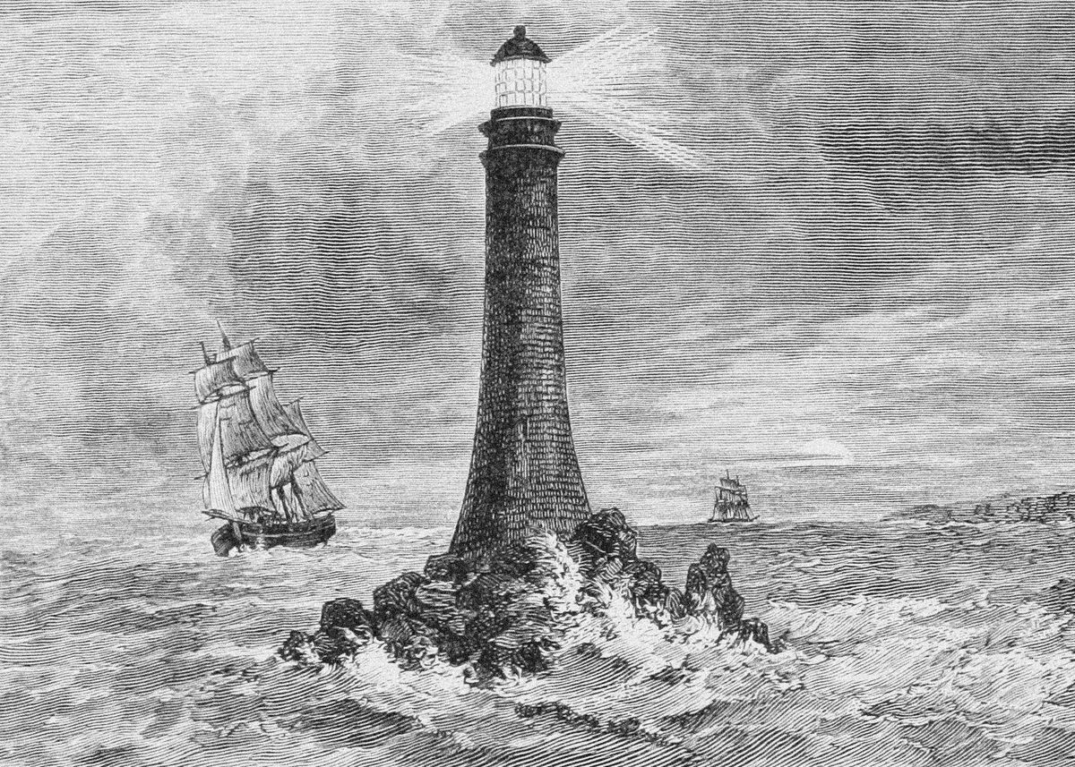 'Lighthouse and Sail Ships' Poster, picture, metal print, paint by ...