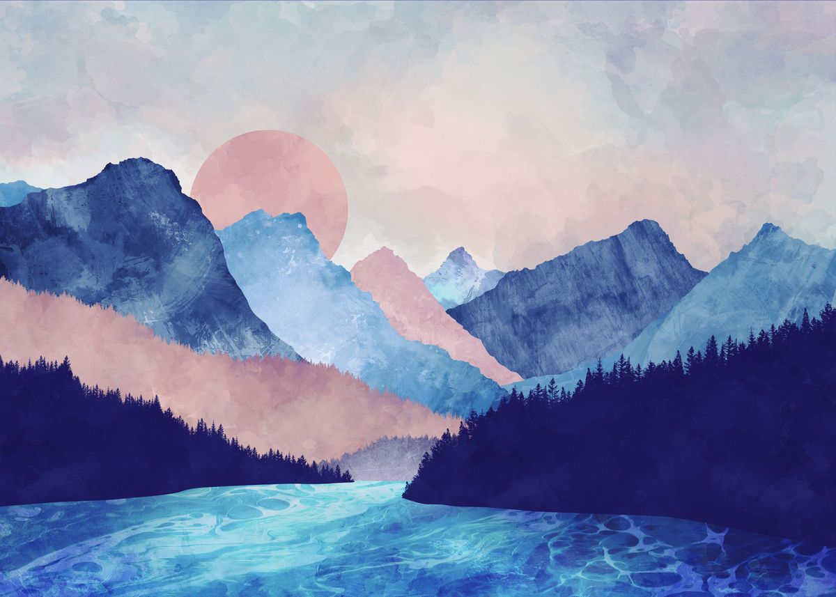 'Pink Horizon' Poster, picture, metal print, paint by Nephelys | Displate