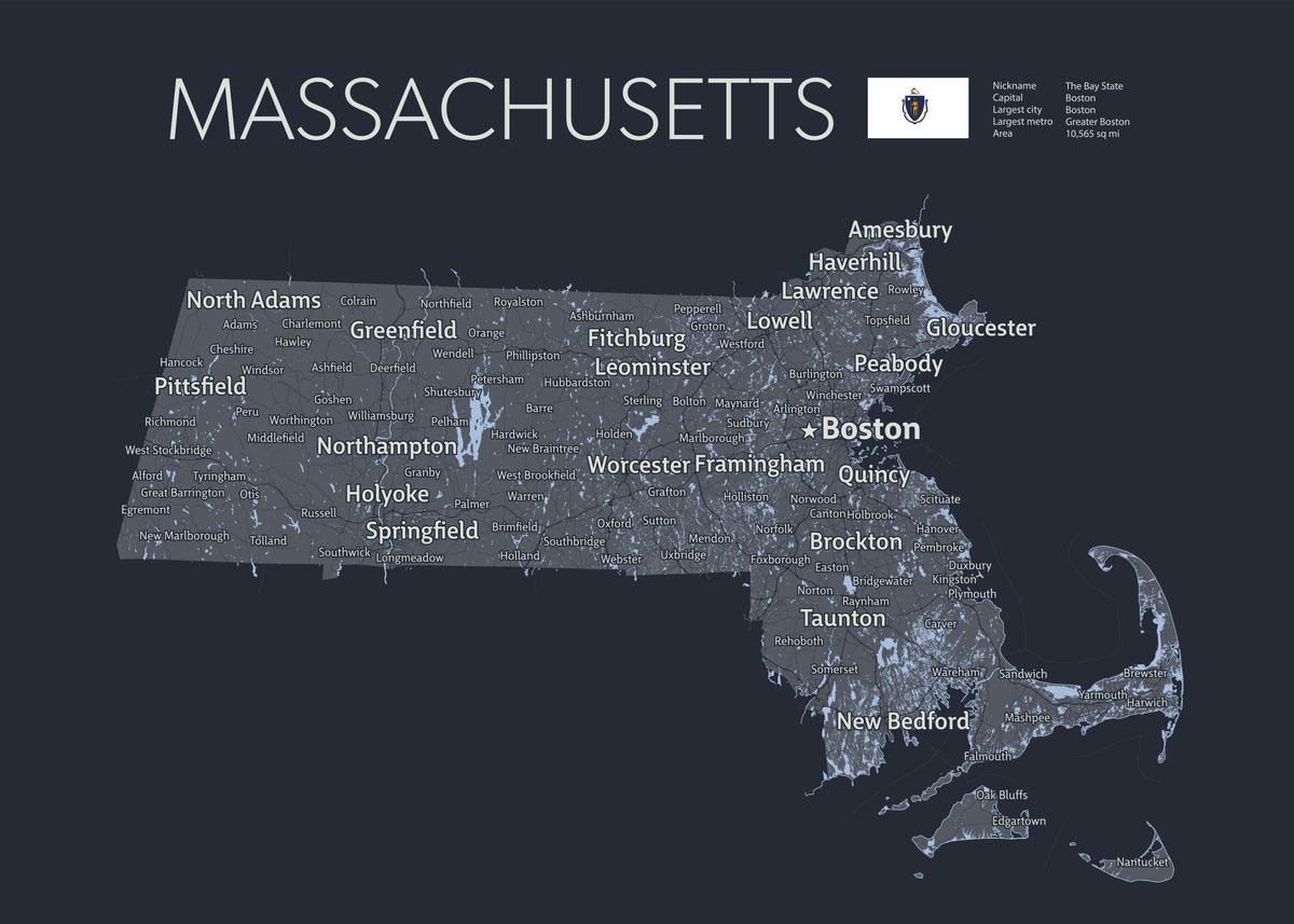 'MASSACHUSETTS Map' Poster, picture, metal print, paint by Maksym ...