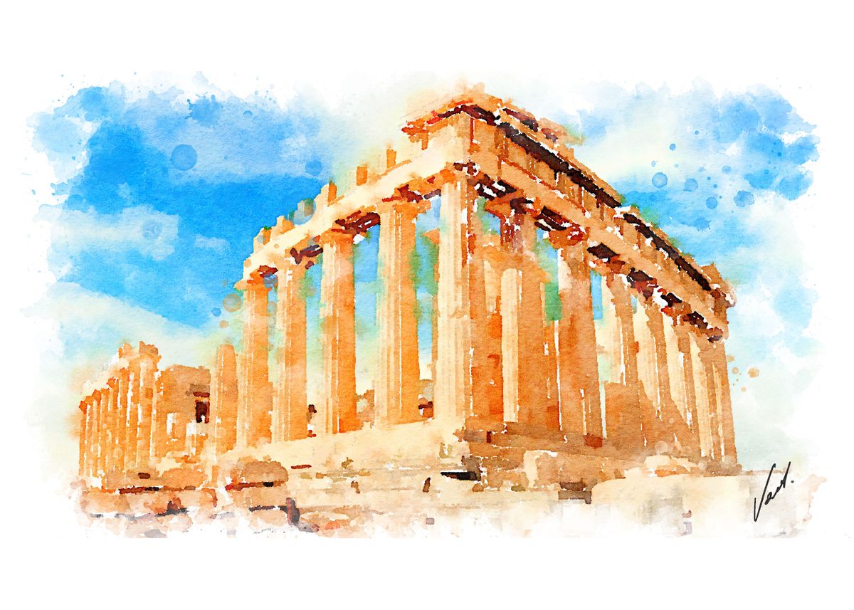 'Watercolor The Parthenon' Poster, picture, metal print, paint by vart ...