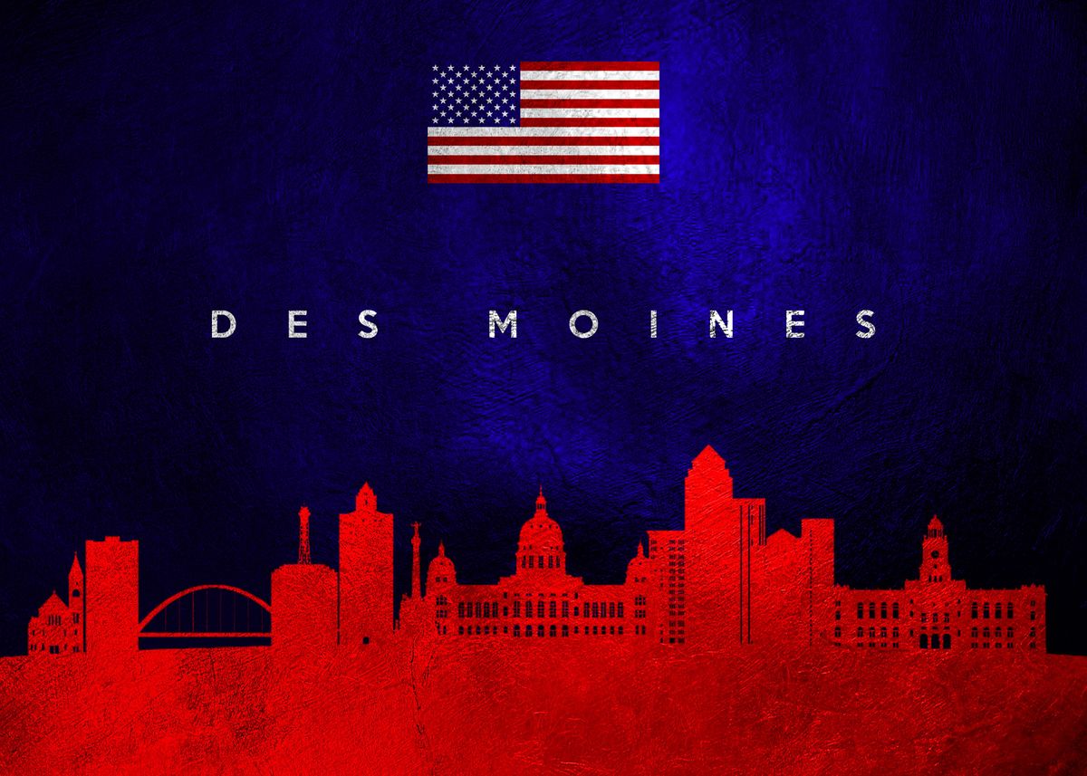 'Des Moines Iowa Skyline' Poster, picture, metal print, paint by ...