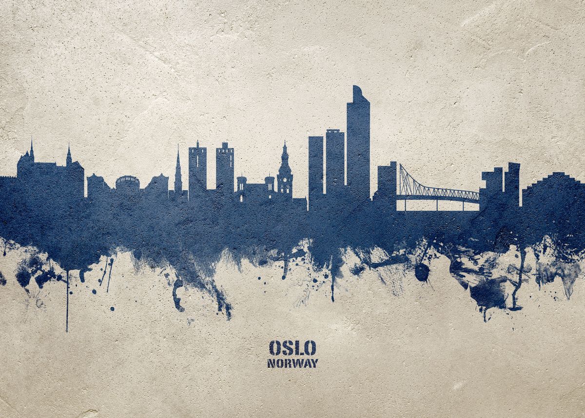 'Oslo Skyline Norway' Poster, picture, metal print, paint by Michael ...
