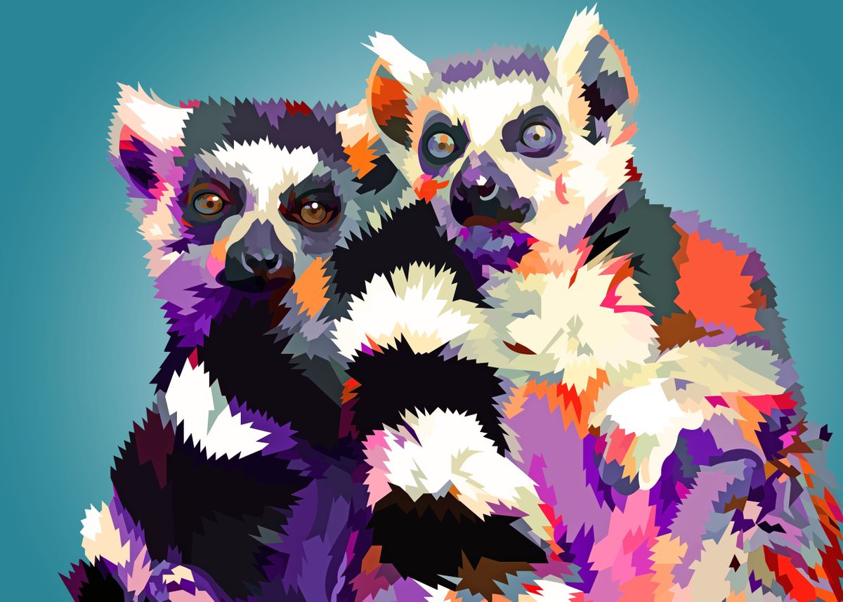 ' Rainbow Lemurs' Poster by Elvira Clement | Displate
