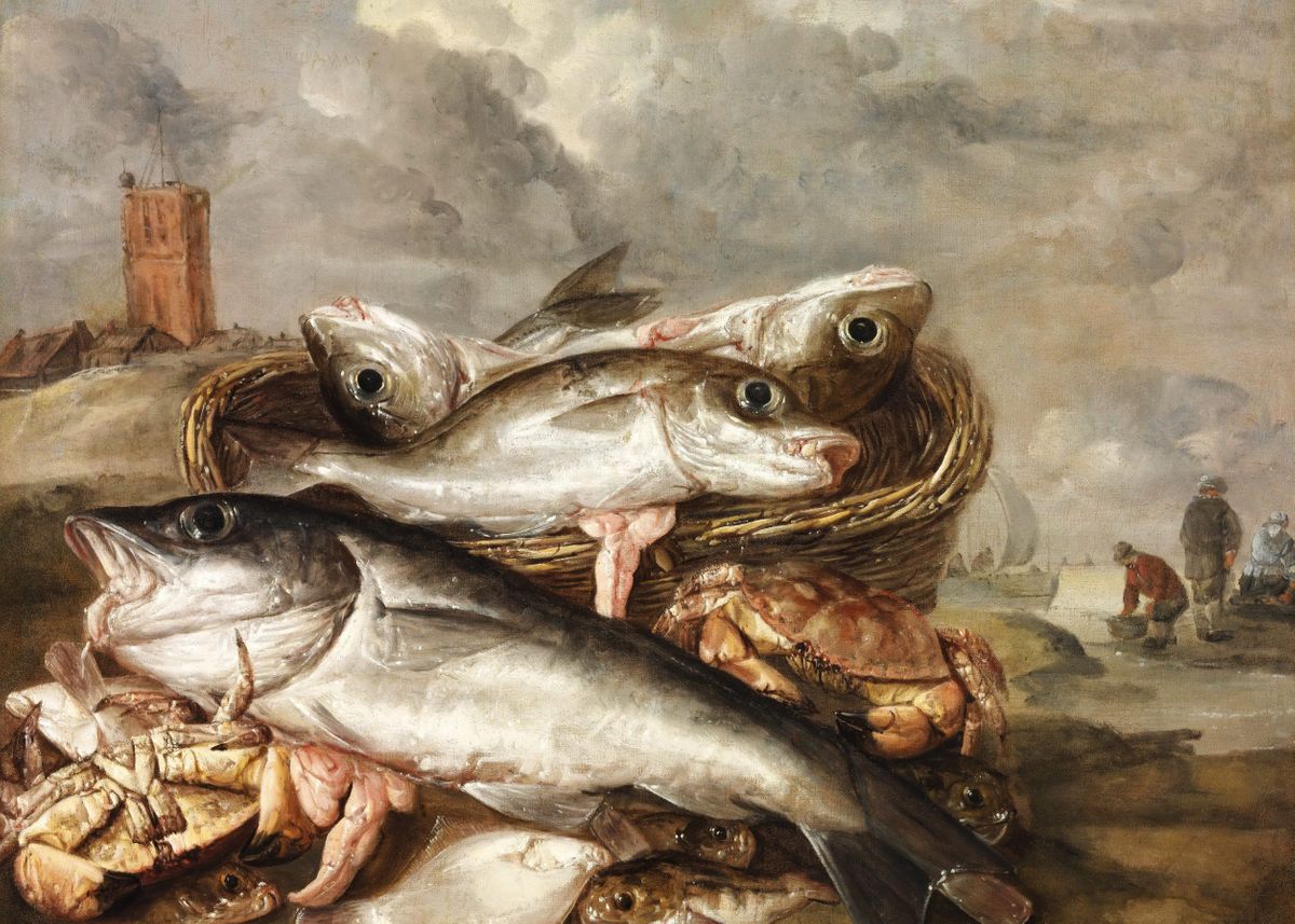 'Still Life of Fish on the ' Poster, picture, metal print, paint by Old ...