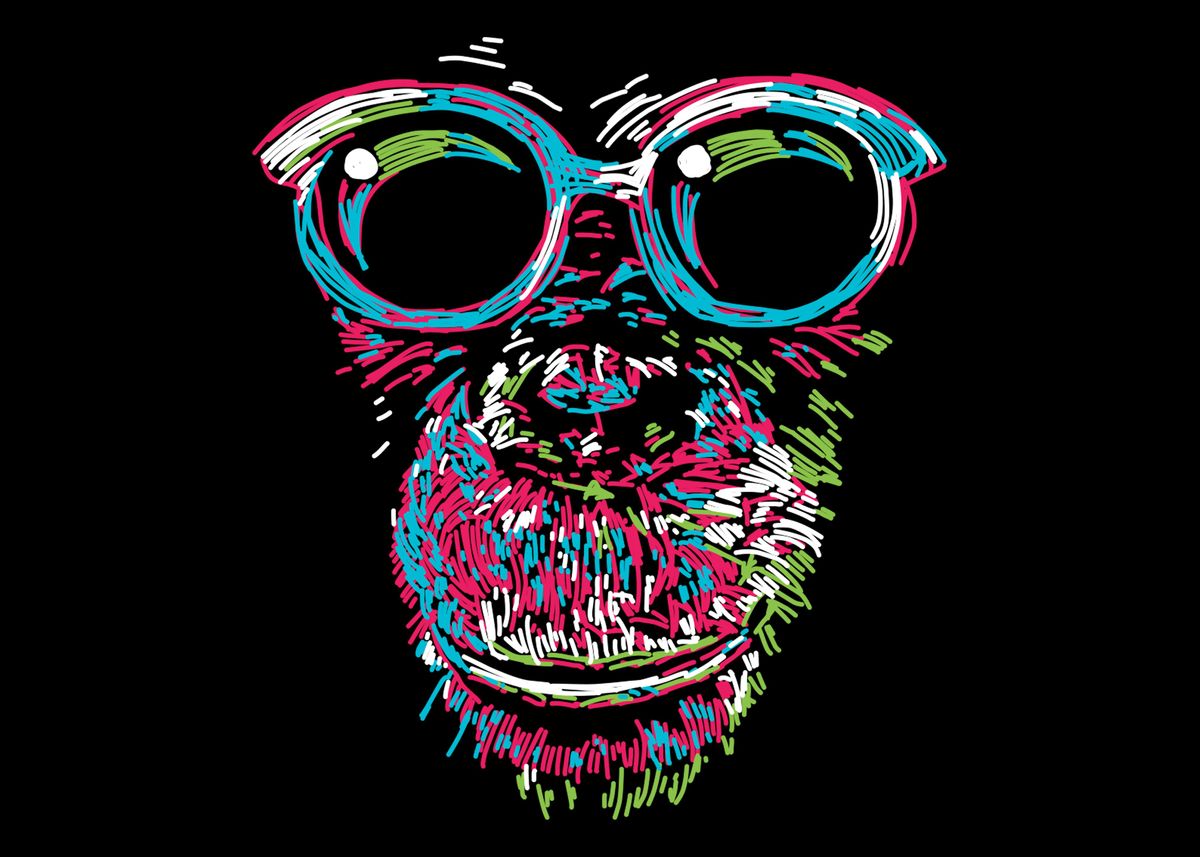 'Chimp Glasses drawing ' Poster by Ari yanda | Displate