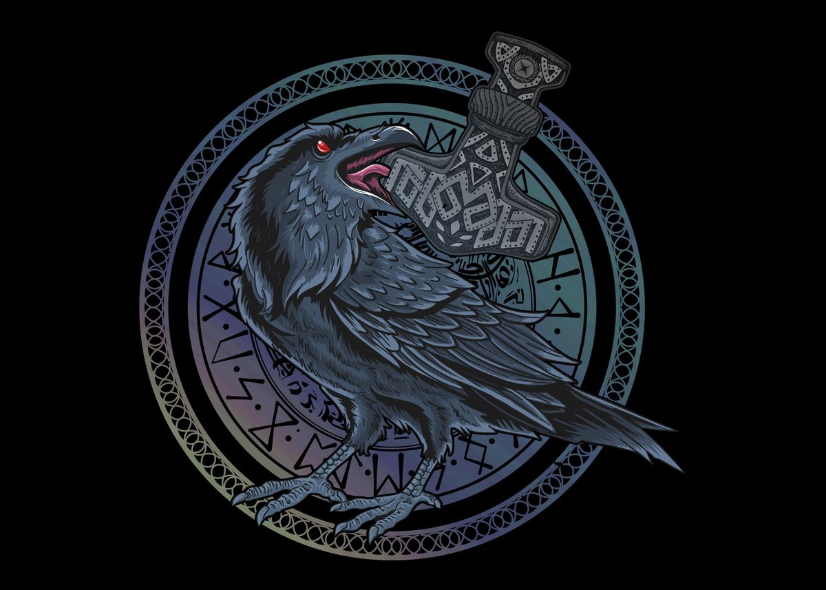 'Odin Thor Ravens Huginn ' Poster, picture, metal print, paint by ...