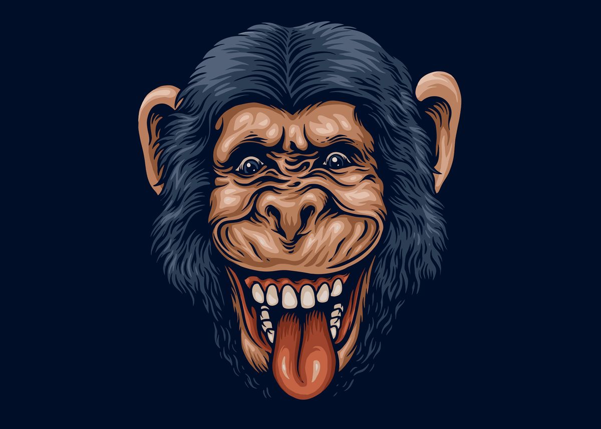 'Chimp head detailed art' Poster, picture, metal print, paint by Ari ...