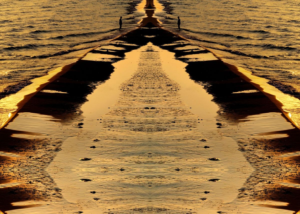 'two men sunset gold color' Poster, picture, metal print, paint by ...