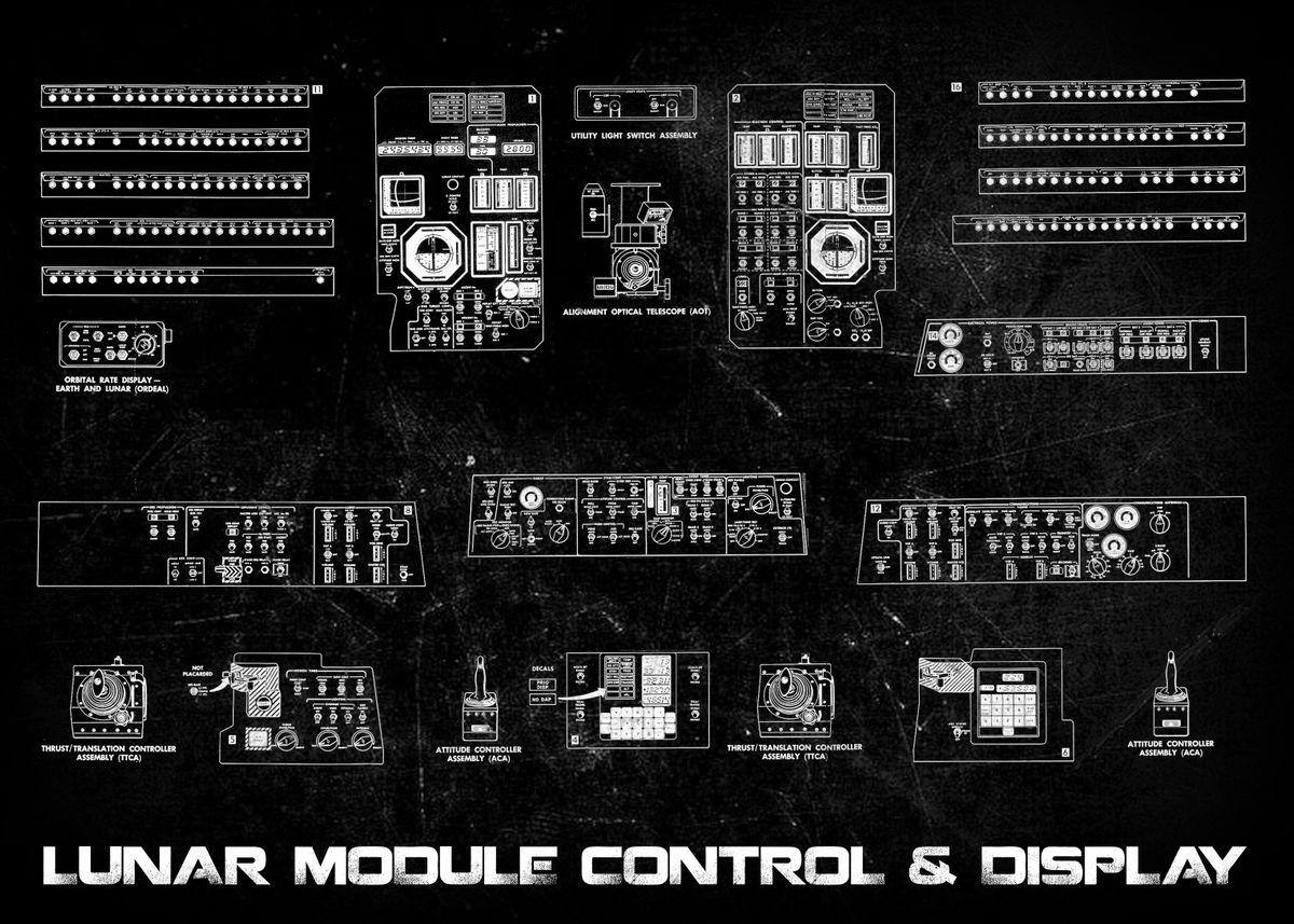 'LUNAR MODULE CONTROL DIS' Poster, picture, metal print, paint by JAT ...