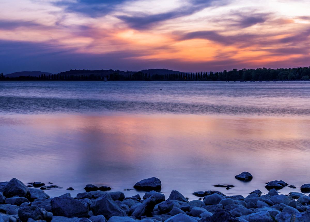 'purple lake' Poster, picture, metal print, paint by Marc Kunze | Displate