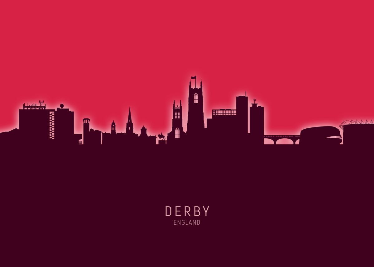 'Derby Skyline England' Poster, picture, metal print, paint by Michael ...