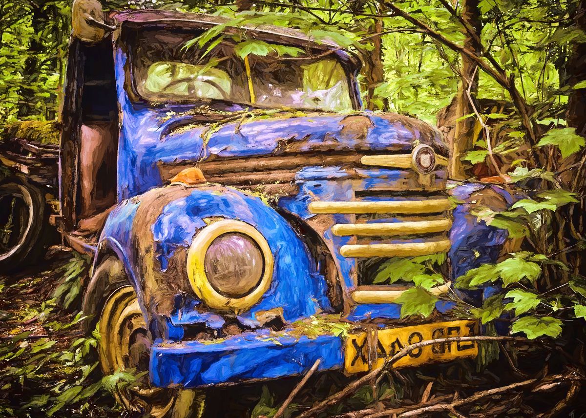 'Crashed Blue Truck' Poster, picture, metal print, paint by Armstrong ...