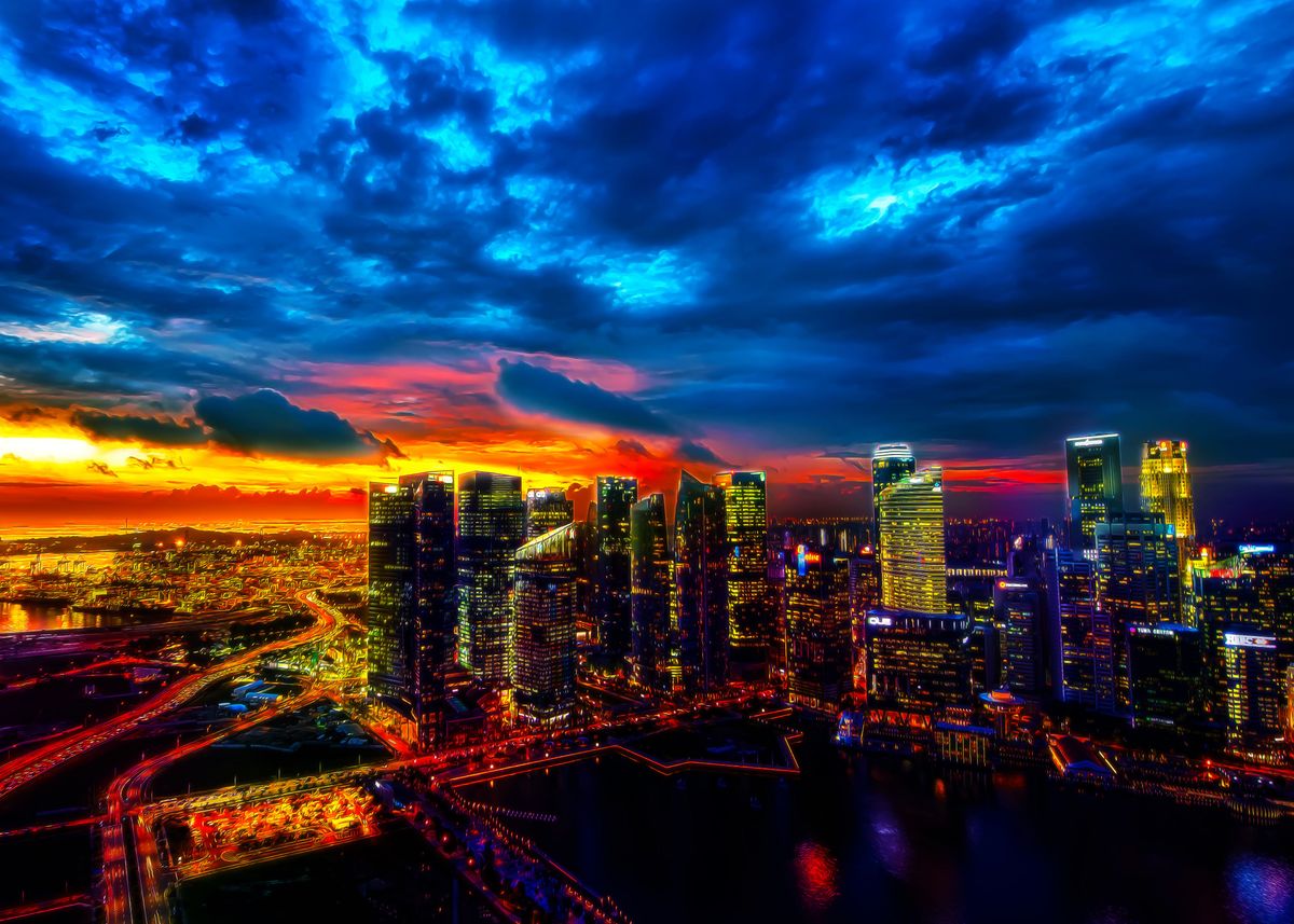 'Sunset City' Poster, picture, metal print, paint by Ryu Ookami | Displate