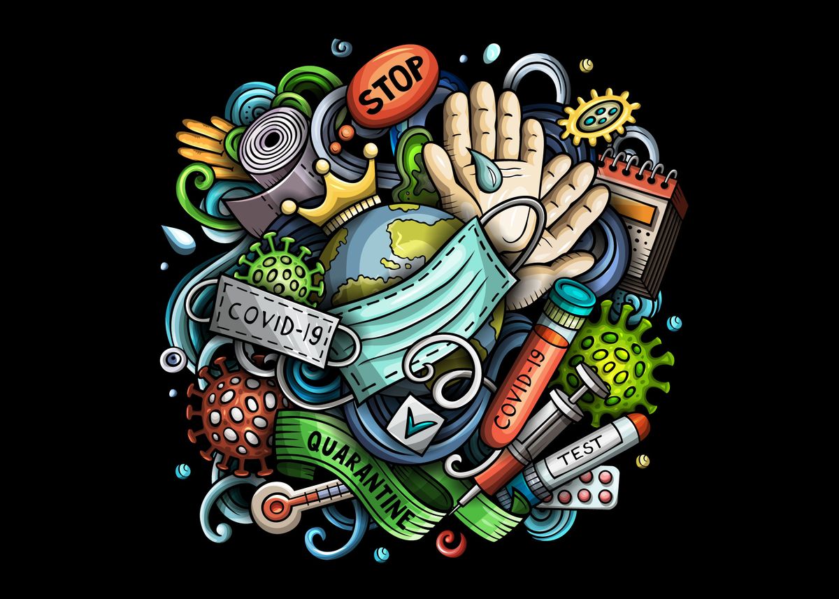 'Corona Quarantine Doodle' Poster, picture, metal print, paint by ...