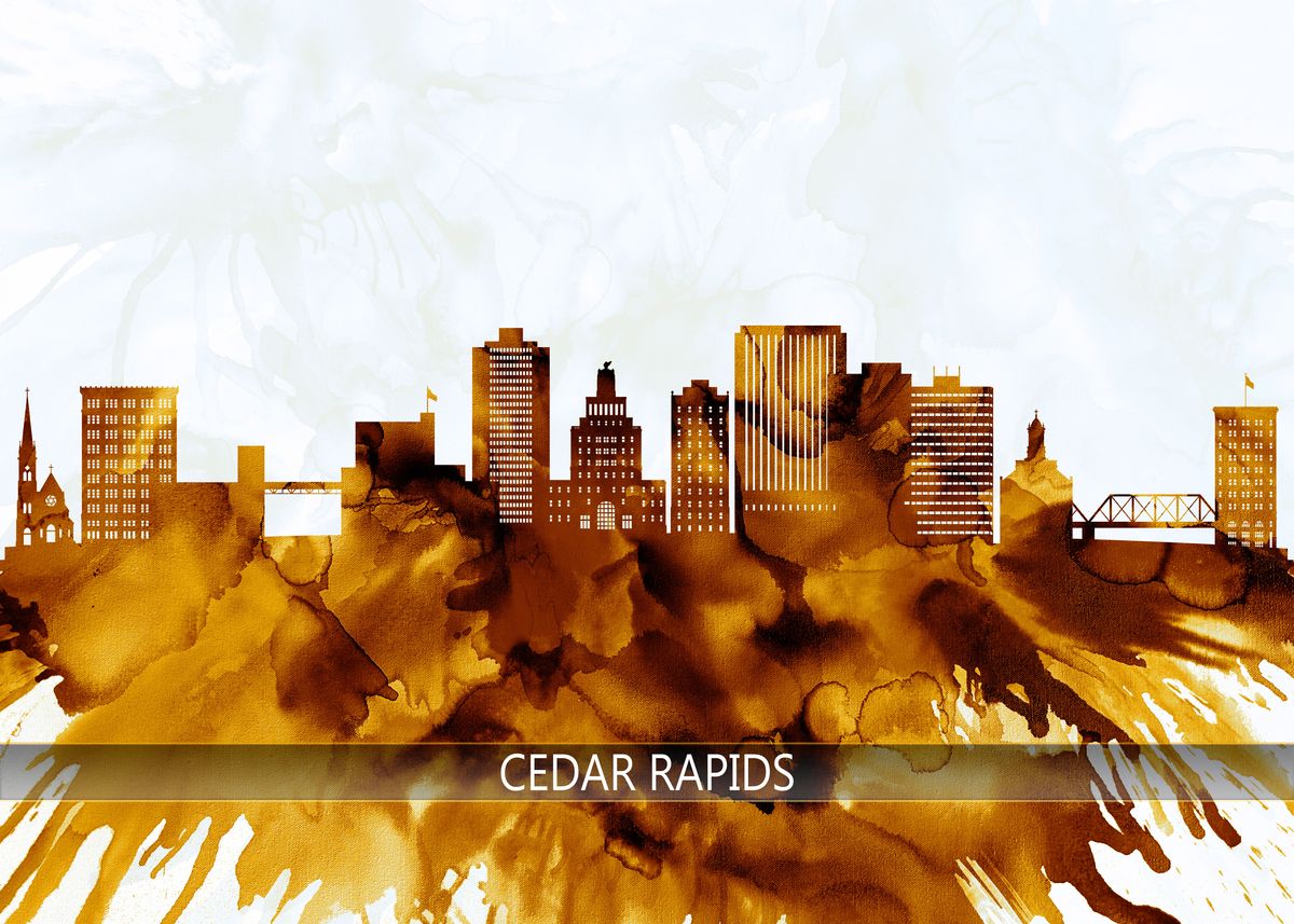 'Cedar Rapids Iowa Skyline' Poster, picture, metal print, paint by ...