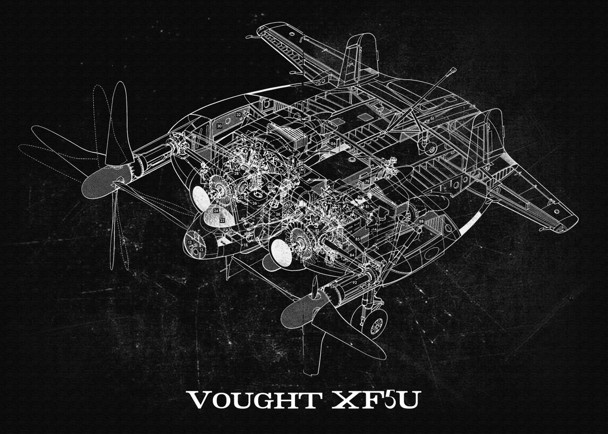 'Vought XF5U' Poster, picture, metal print, paint by JAT DESIGNS | Displate