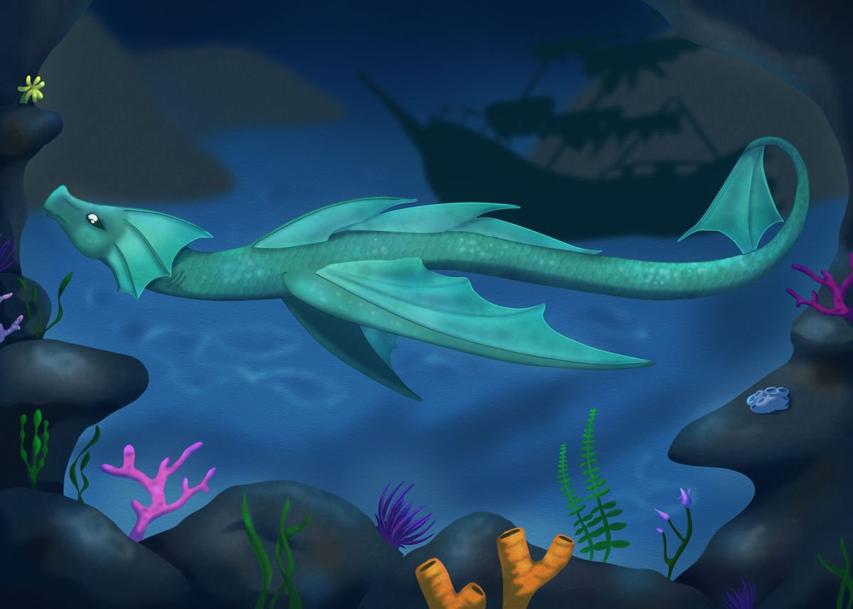 'Ocean Dragon' Poster, picture, metal print, paint by Abby Lyon | Displate