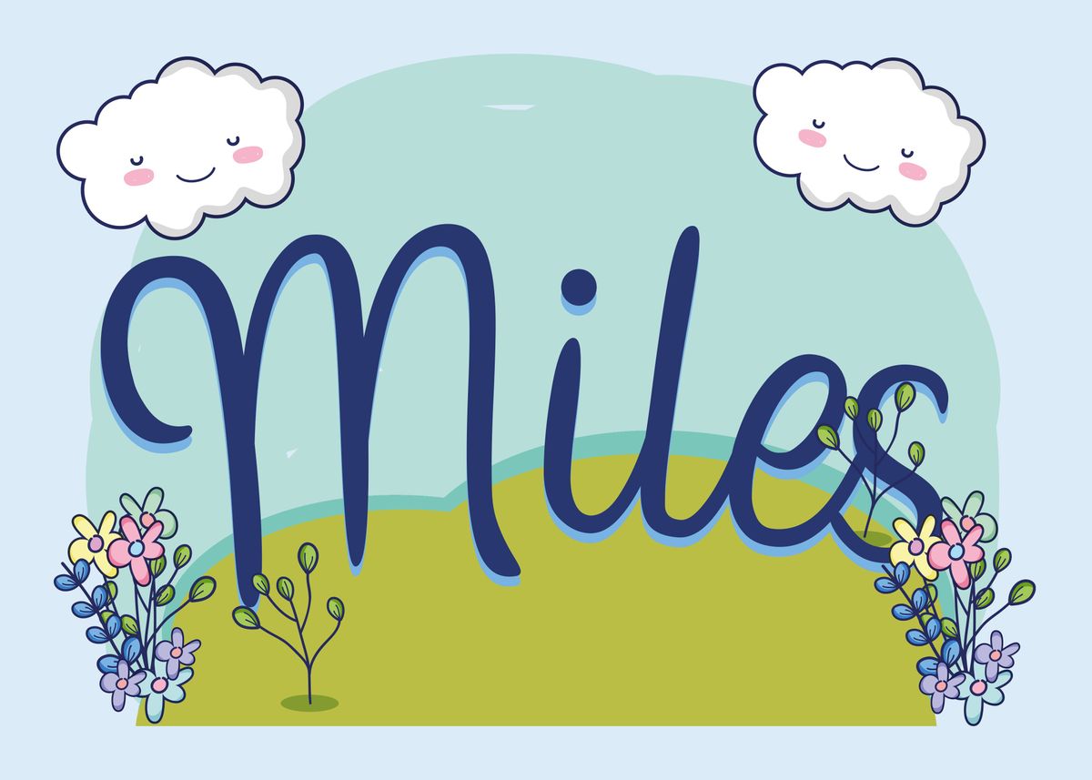 'MILES Baby Name Sign Gift' Poster, picture, metal print, paint by Ingo ...