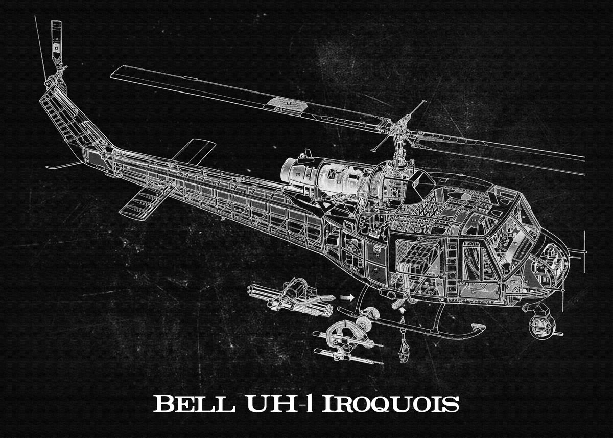 'Bell UH1 Iroquois' Poster, picture, metal print, paint by JAT DESIGNS ...