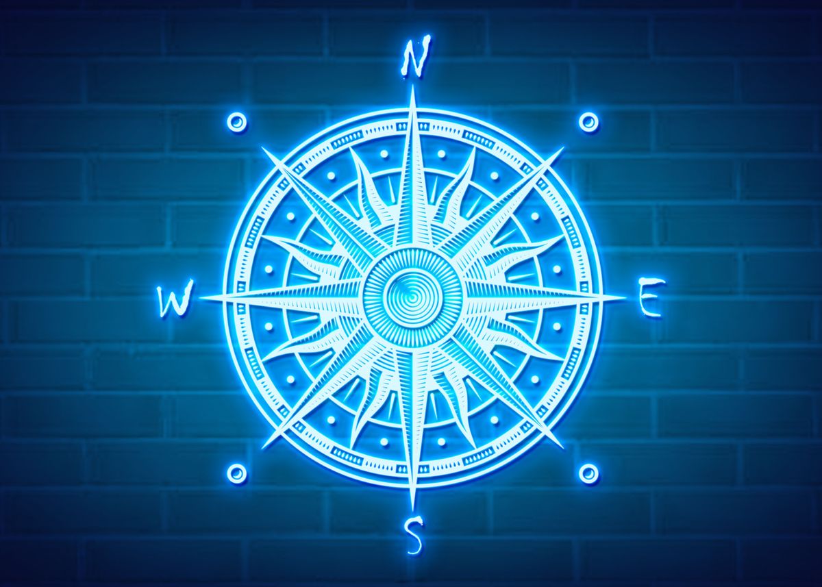 'Compass neon' Poster, picture, metal print, paint by dam art | Displate