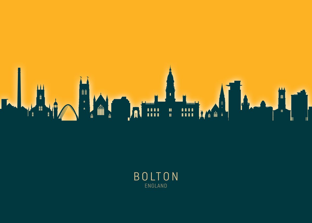 'Bolton Skyline England' Poster, picture, metal print, paint by Michael ...