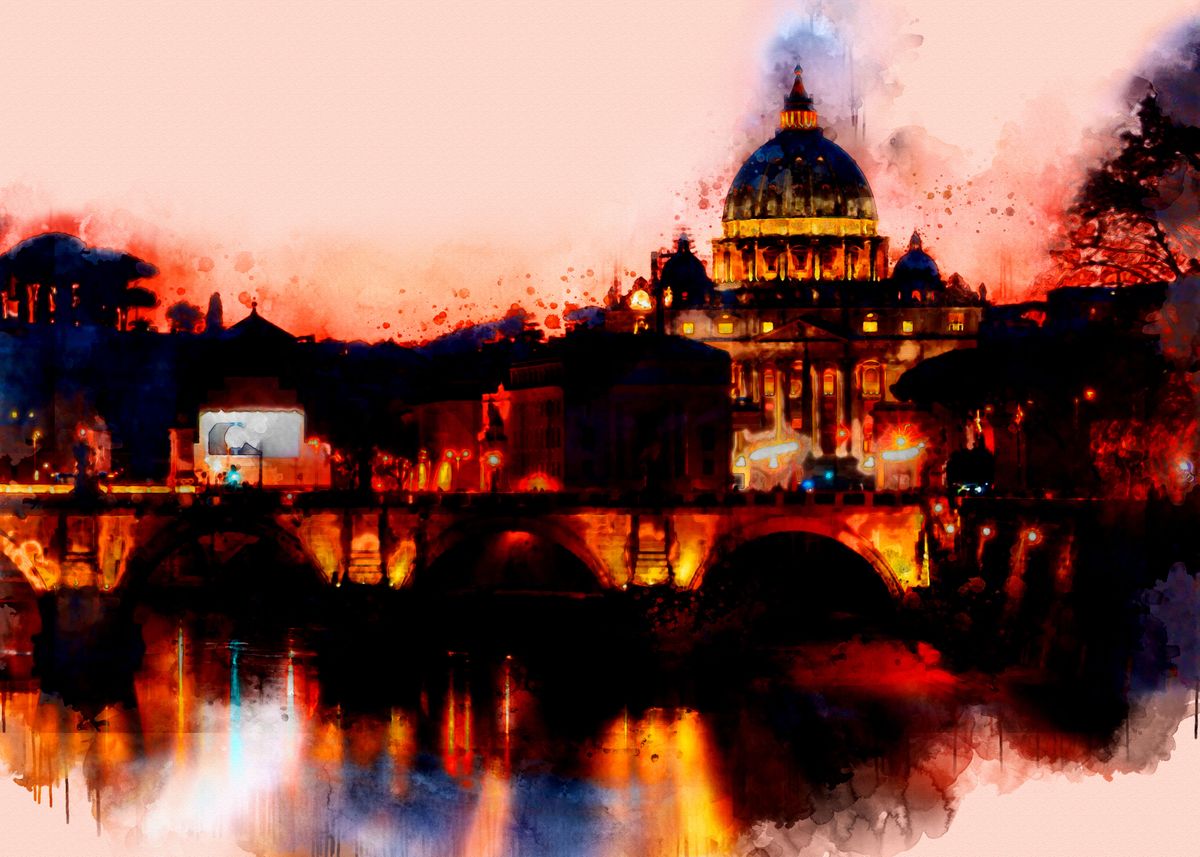 'Rome panorama painting' Poster by Maciej Bochenek | Displate