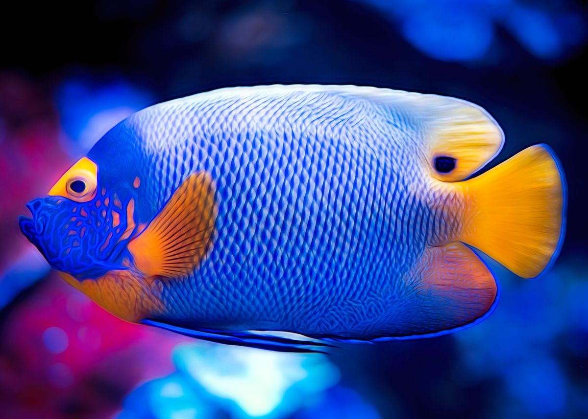 'Yellow Mask Angelfish' Poster, picture, metal print, paint by ...
