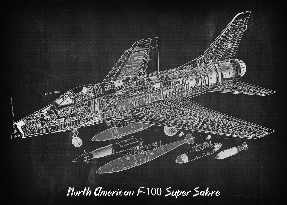 'North American F100 Super' Poster by MICHAEL BRUNS PLATES | Displate