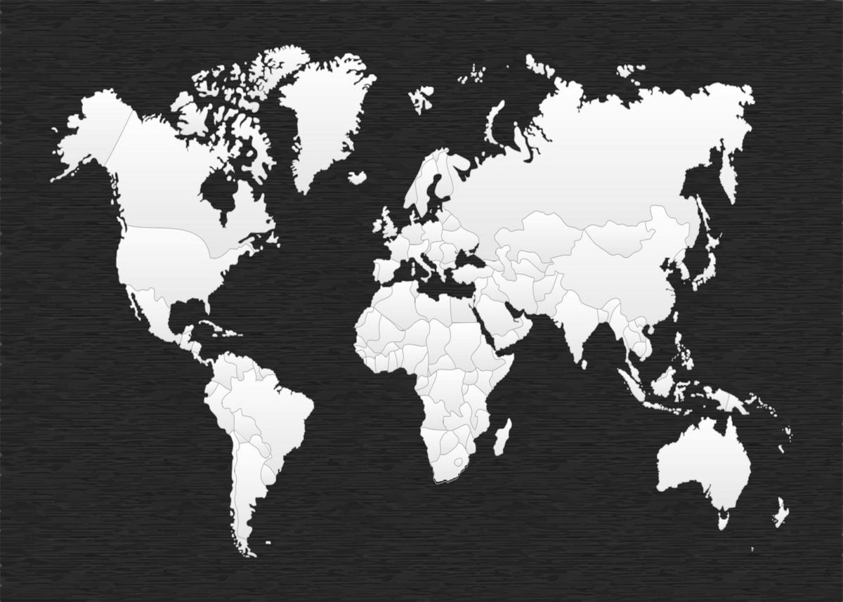 'World Map in white' Poster, picture, metal print, paint by Max Ronn ...