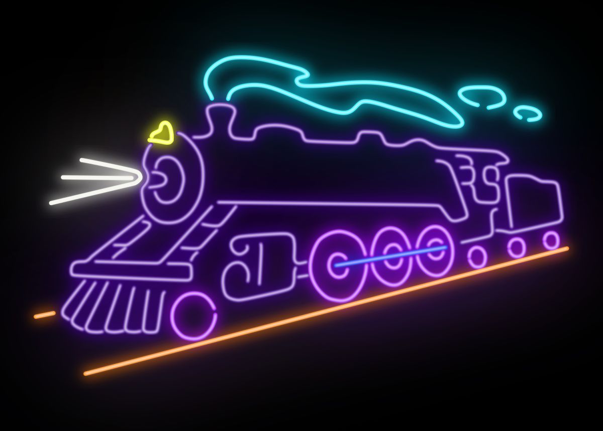 'Train Neon Sign' Poster, picture, metal print, paint by Josh B | Displate