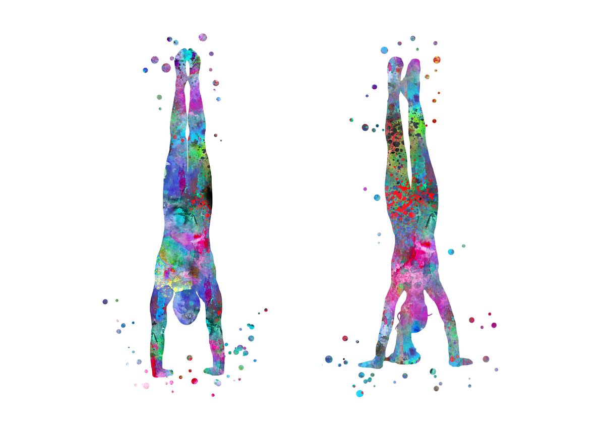 'Handstand by couple ' Poster, picture, metal print, paint by ...