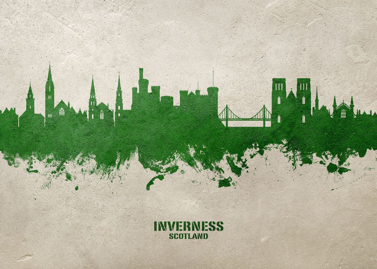 'Inverness Skyline Scotland' Poster, picture, metal print, paint by ...