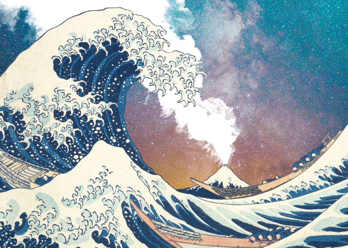'Great Wave Sunset Stars' Poster, picture, metal print, paint by ...