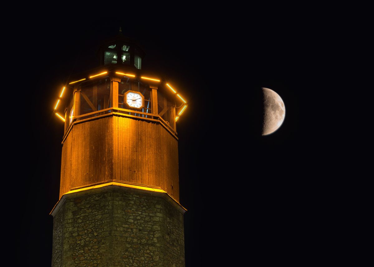 'Clock Tower with the moon' Poster, picture, metal print, paint by ...
