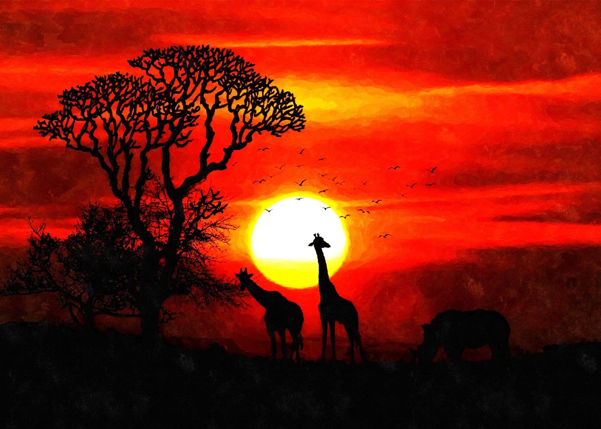 'Africa Animals Silhoutte' Poster, picture, metal print, paint by Jamil Risqullah | Displate