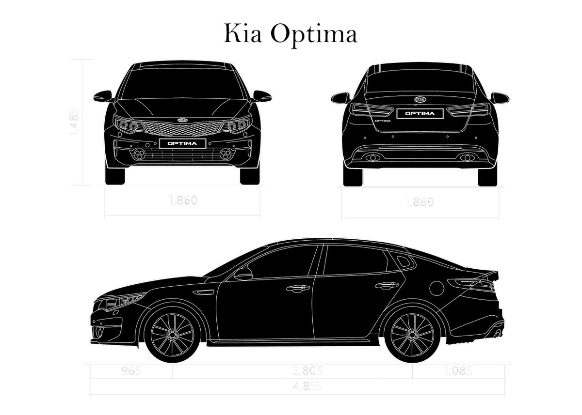 'Kia Optima 2017 Blueprint' Poster by B & W Arts | Displate