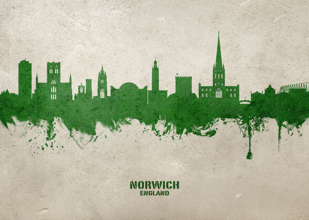 'Norwich Skyline England' Poster, picture, metal print, paint by ...