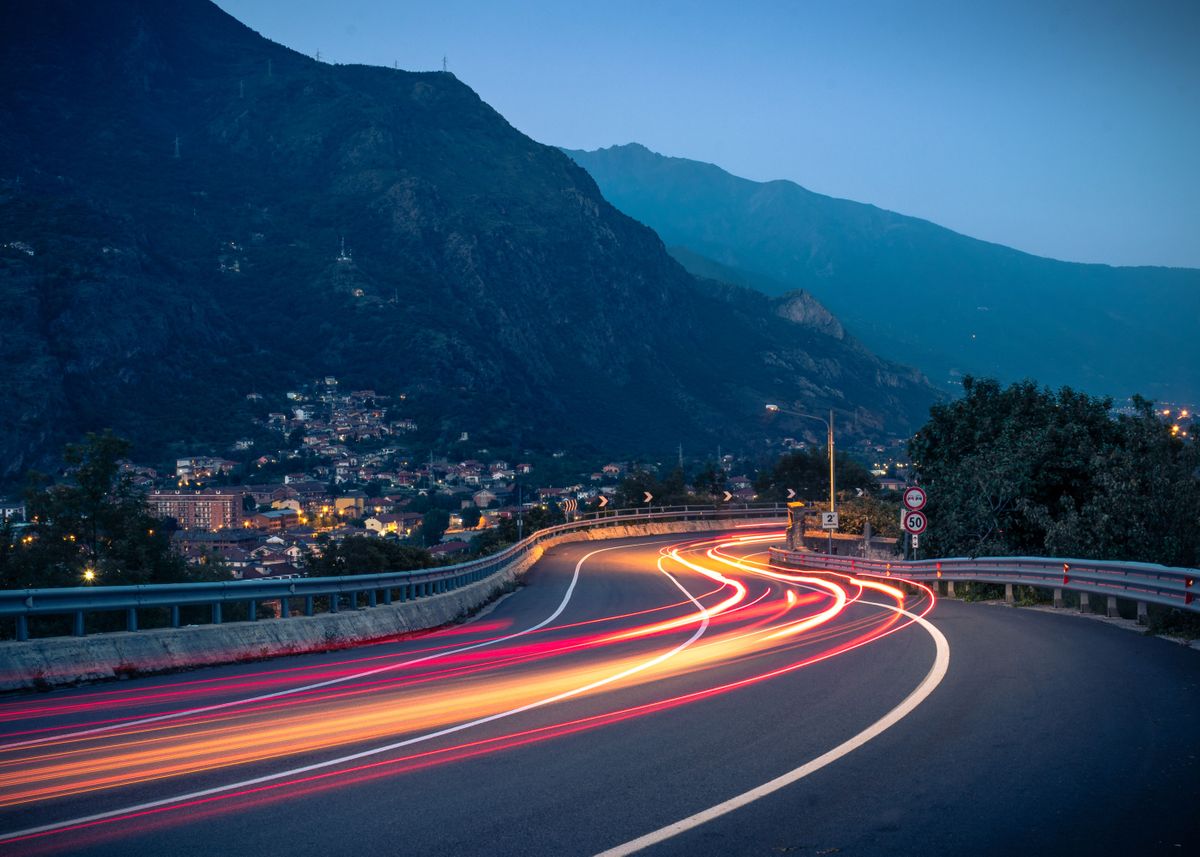 'Blue Night trails car road' Poster, picture, metal print, paint by ...