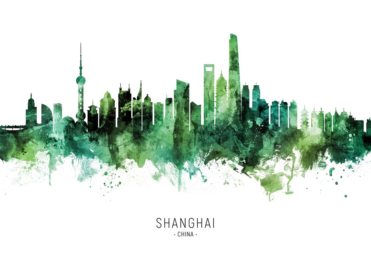 'Shanghai Skyline China' Poster, picture, metal print, paint by Michael ...