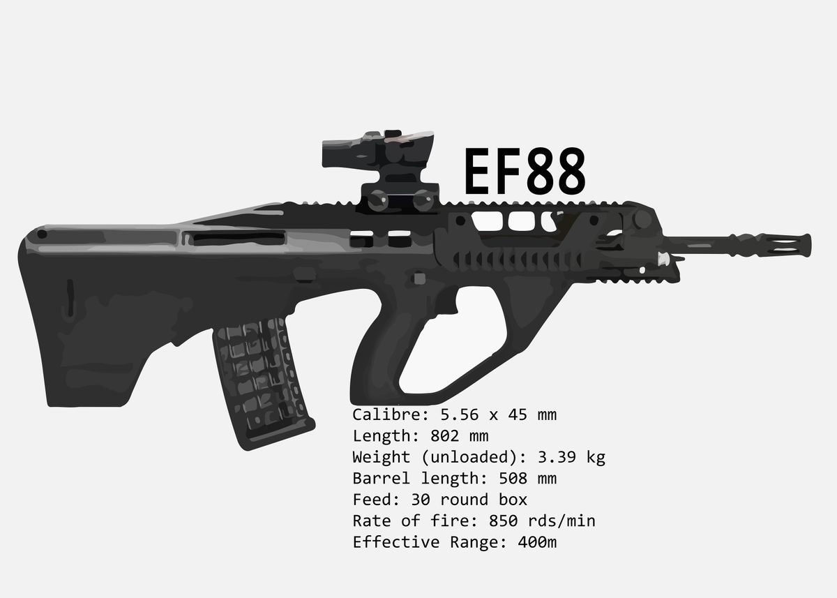 'Steyr EF88 Assault Rifle' Poster, picture, metal print, paint by ...