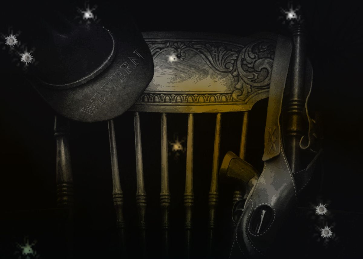 'westernstyle gun hat' Poster, picture, metal print, paint by luigi ...