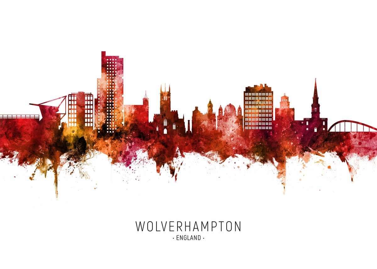 'Wolverhampton Skyline' Poster, picture, metal print, paint by Michael ...