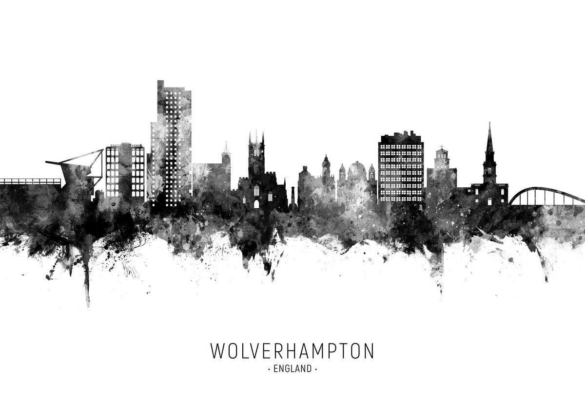 'Wolverhampton Skyline' Poster, picture, metal print, paint by Michael ...