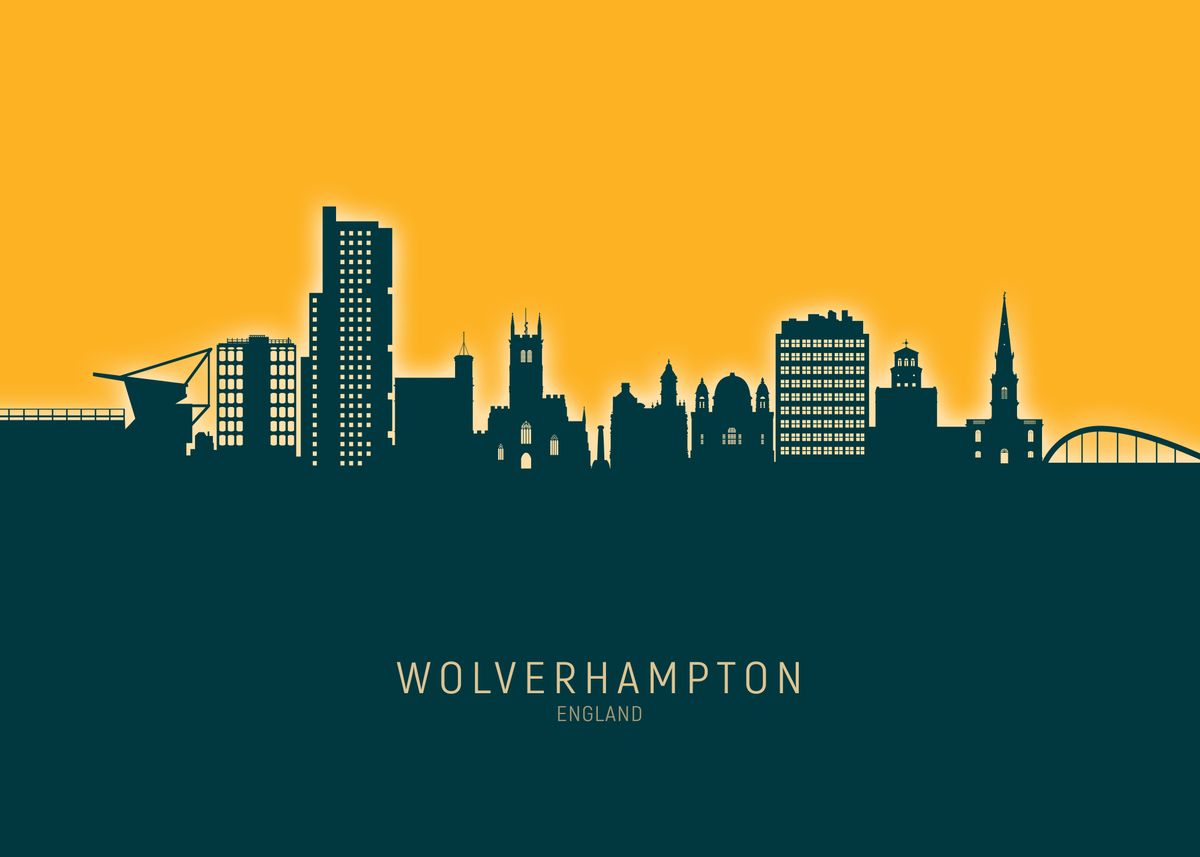 'Wolverhampton Skyline' Poster, picture, metal print, paint by Michael ...