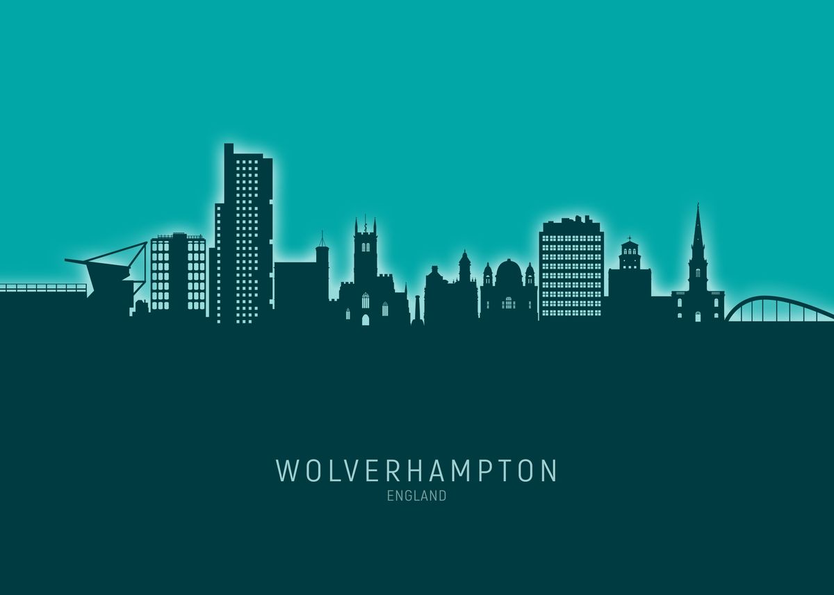 'Wolverhampton Skyline' Poster, picture, metal print, paint by Michael ...