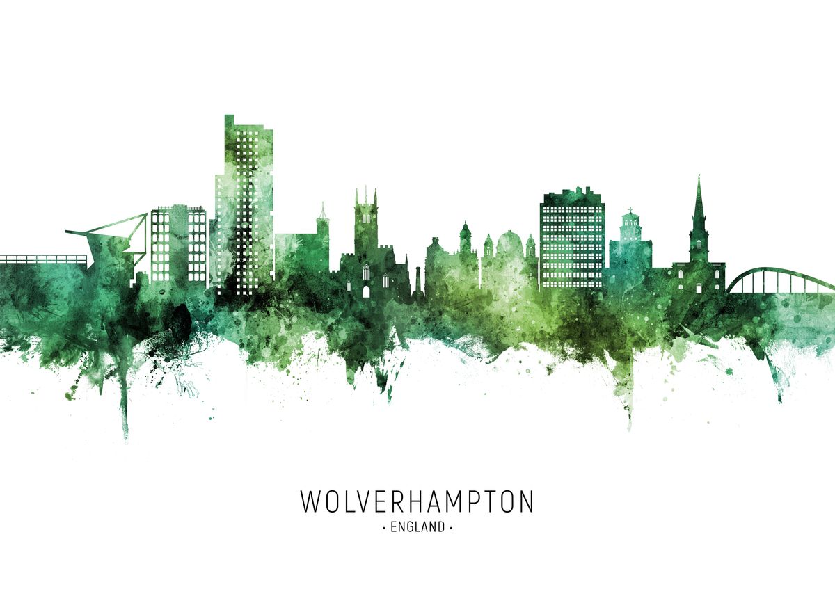 'Wolverhampton Skyline' Poster, picture, metal print, paint by Michael ...