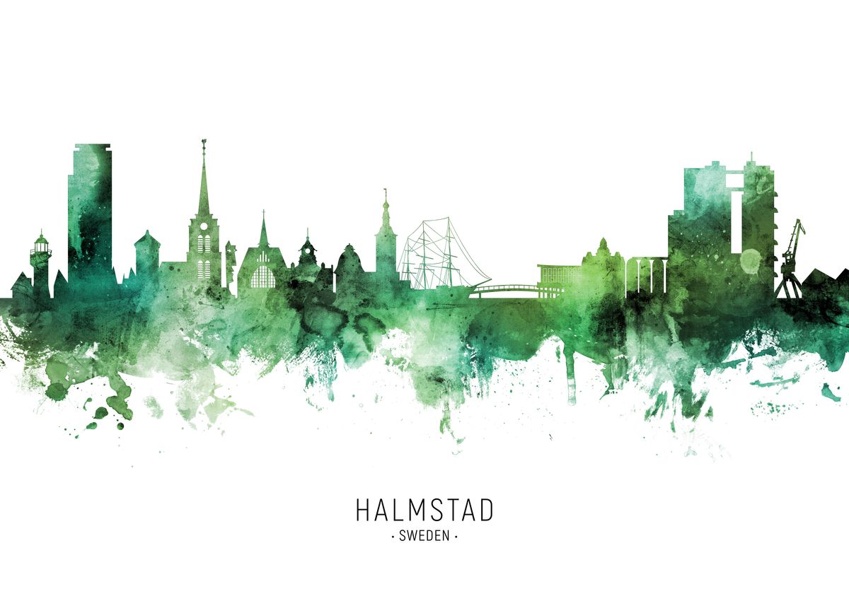 'Halmstad Skyline Sweden' Poster by Michael Tompsett | Displate